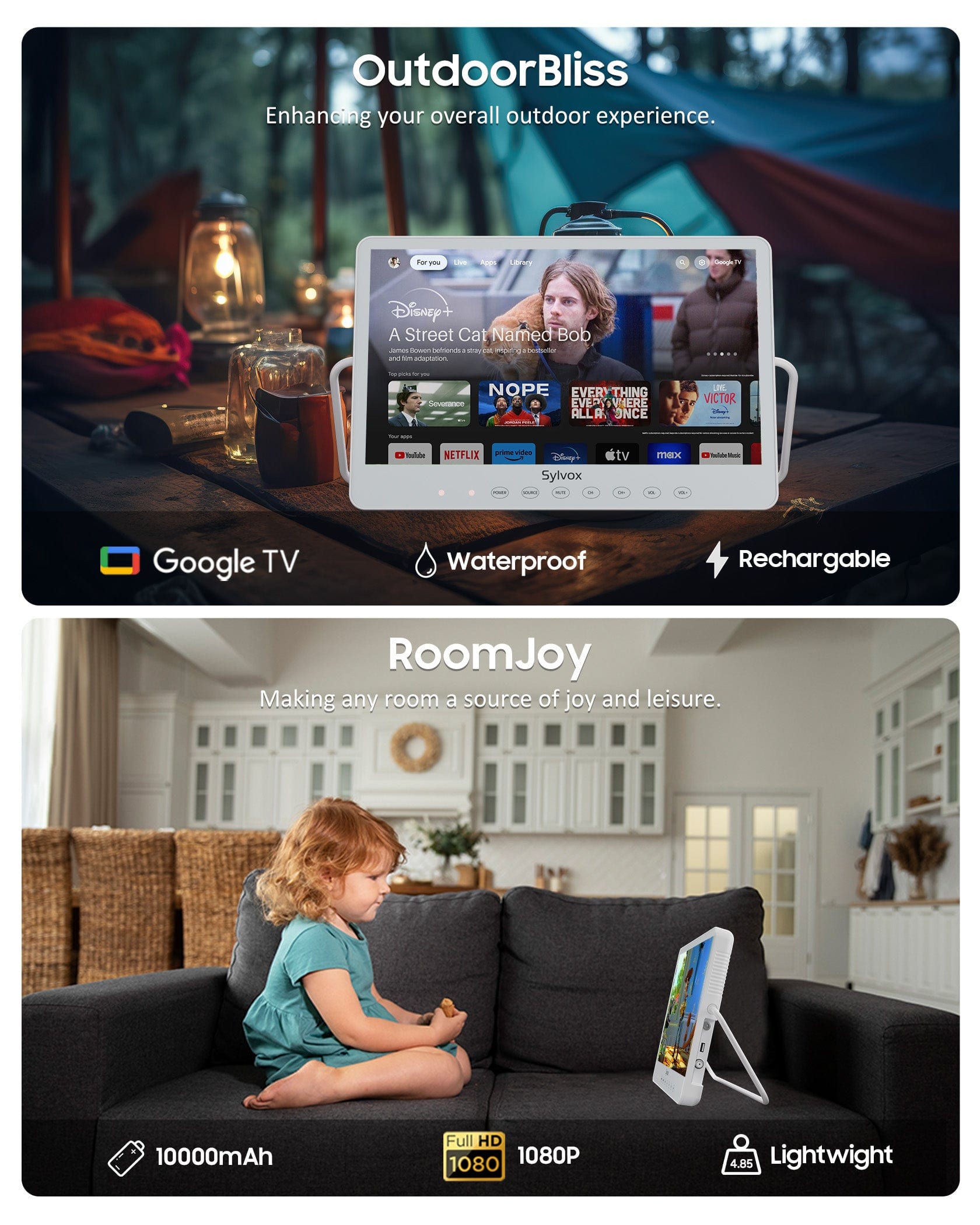 15.6" Smart Waterproof Battery Powered TV-Portable TV – SYLVOX
