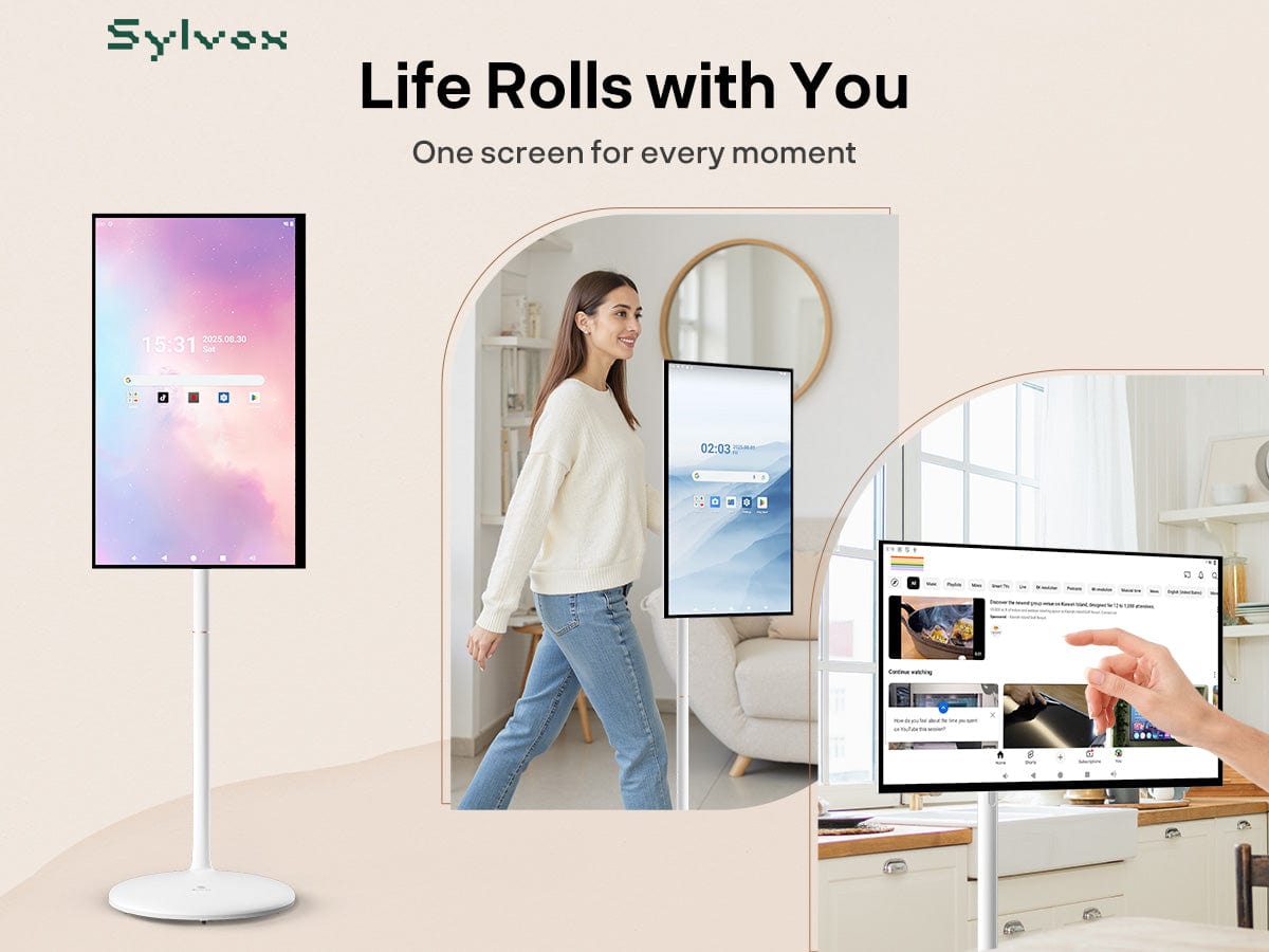 NEW - 32" Portable Battery-Powered Smart TV on Wheels with Touchscreen ...