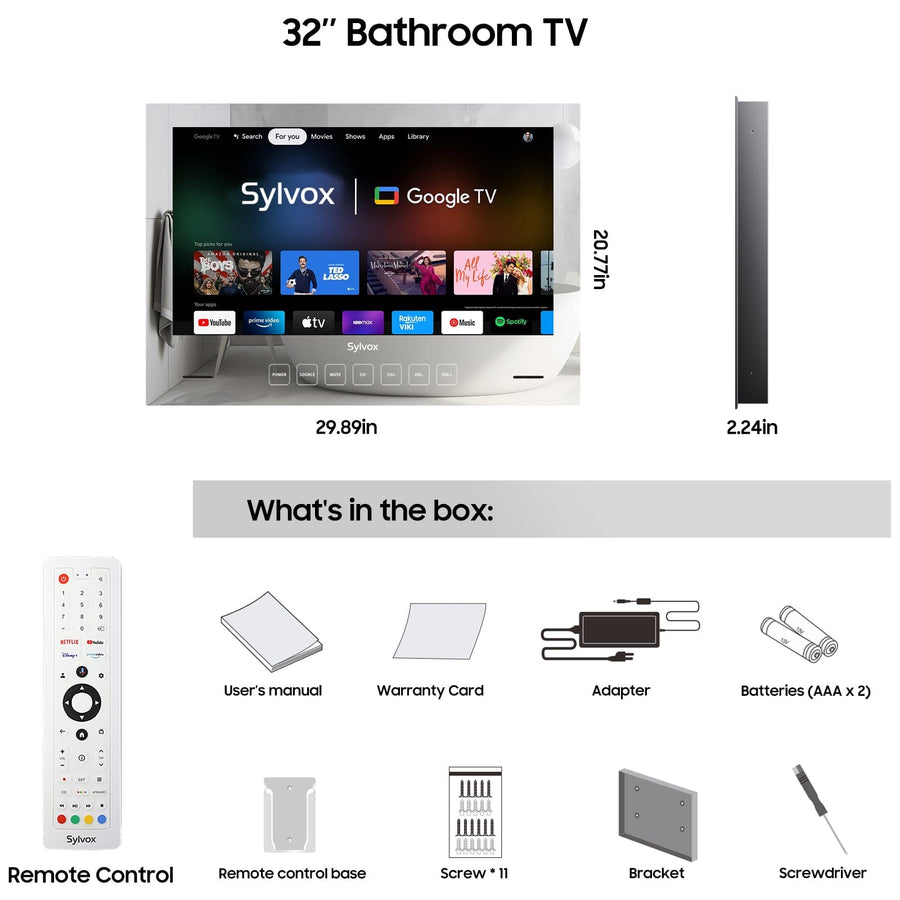 32" Waterproof Mirror TV for Bathroom（Embedded Wall Model） – SYLVOX